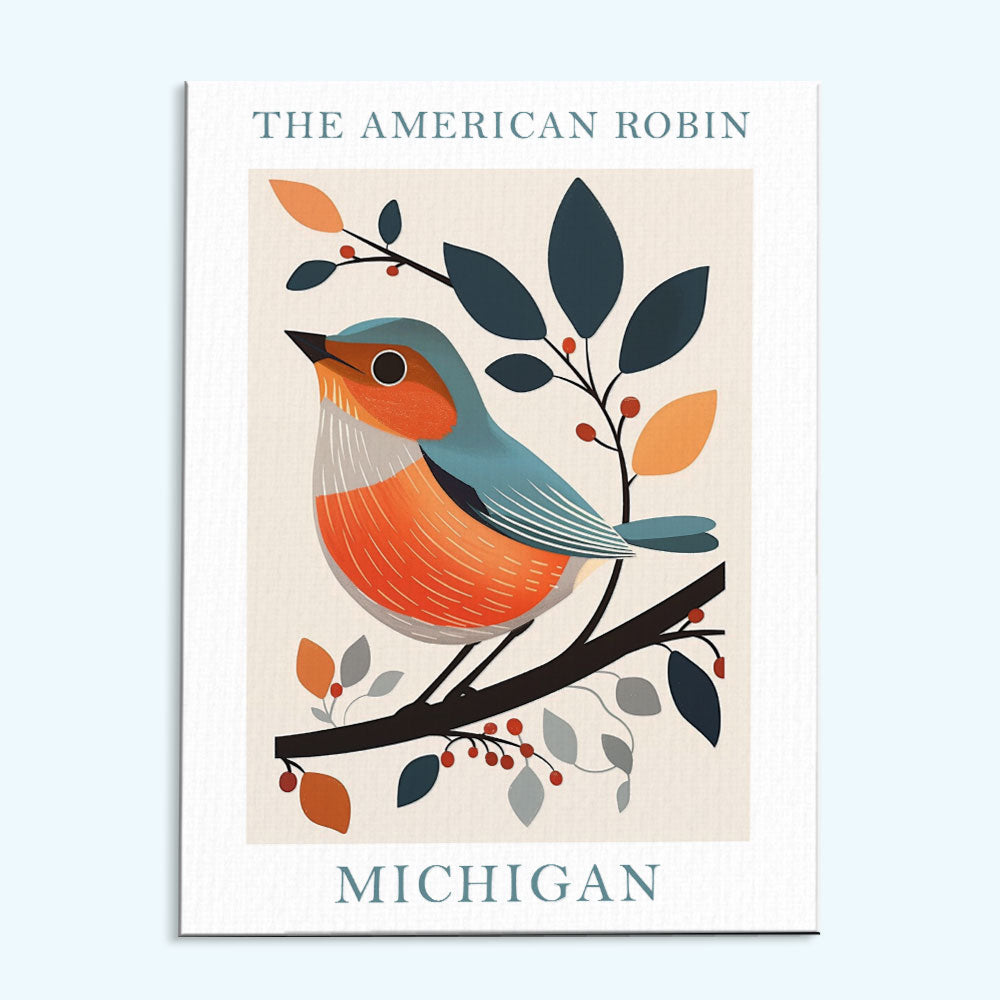 Michigan State Bird American Robin | Paint by Numbers Kit – Wander Painting