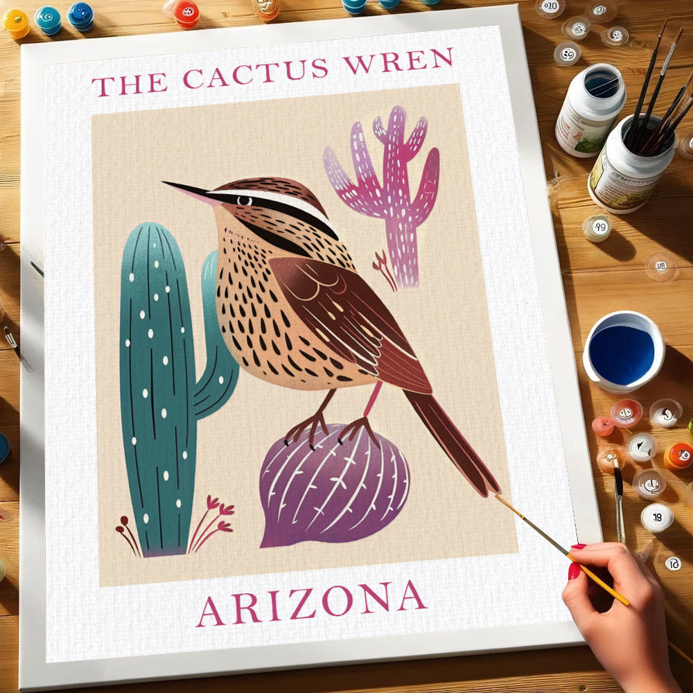 Arizona State Bird Cactus Wren | Paint by Numbers Kit – Wander Painting