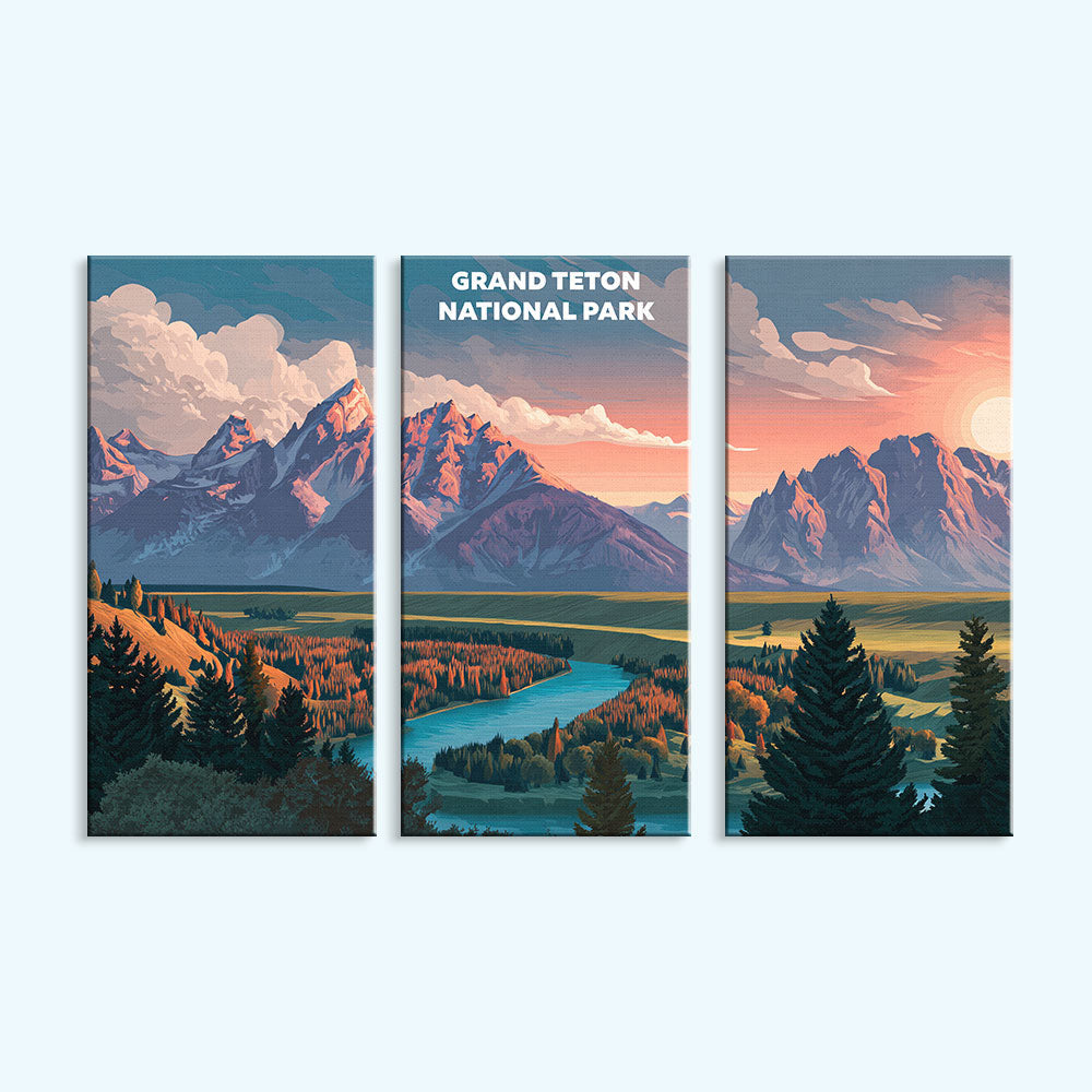 Grand Teton National Park | 3 Panel Paint by Numbers Kit – Wander Painting