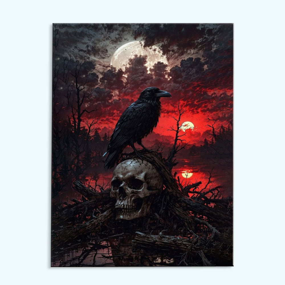 Skull and Raven Under Blood Moon | Paint by Numbers Kit – Wander Painting